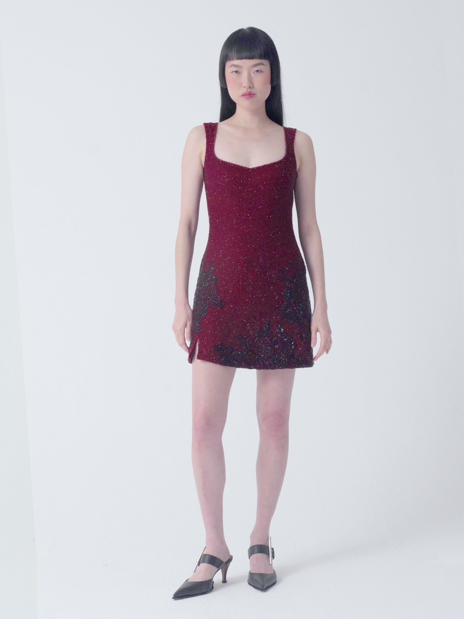 Damask Mini Dress Garnet Red – Clio Peppiatt